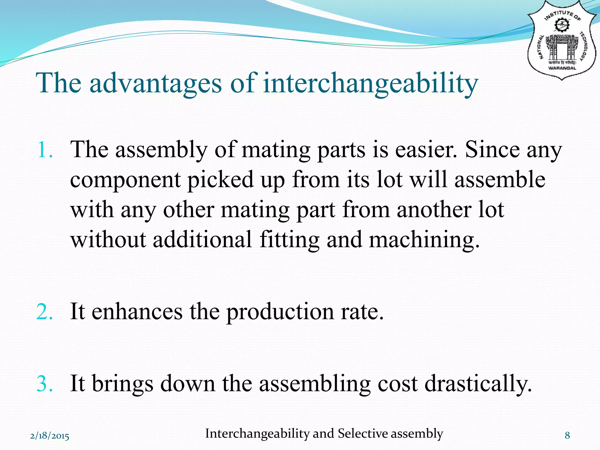 Interchangeability & selective assembly | PPTX