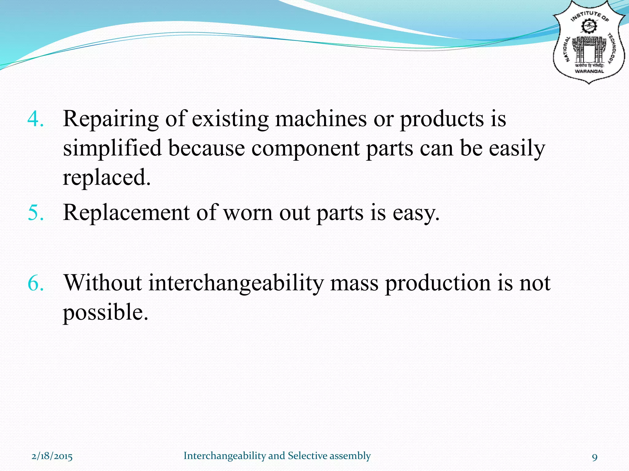 Interchangeability & selective assembly | PPTX