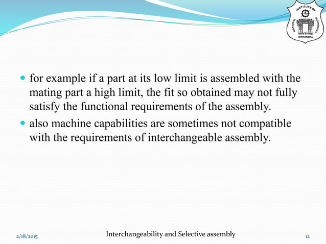 Interchangeability & selective assembly | PPTX