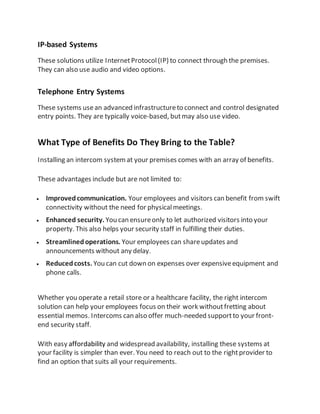 Intercom system 101 | DOCX | Telecommunications Industry | Industries