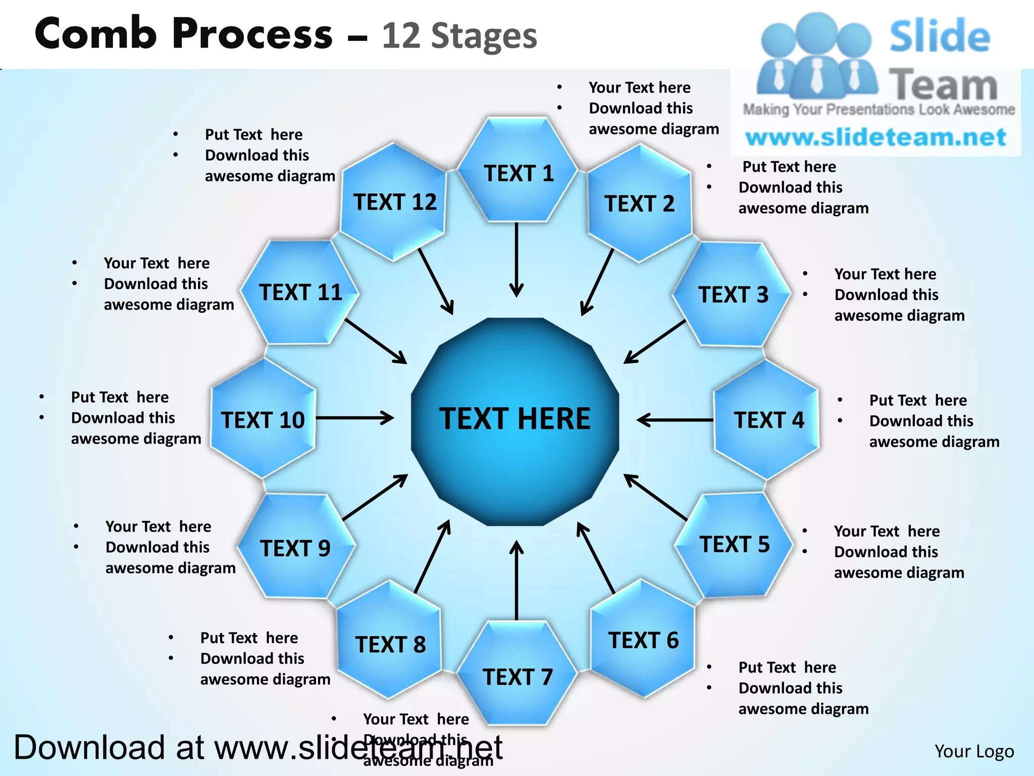 Interconnected hexagonal comb pointing inwards process 12 stages ...