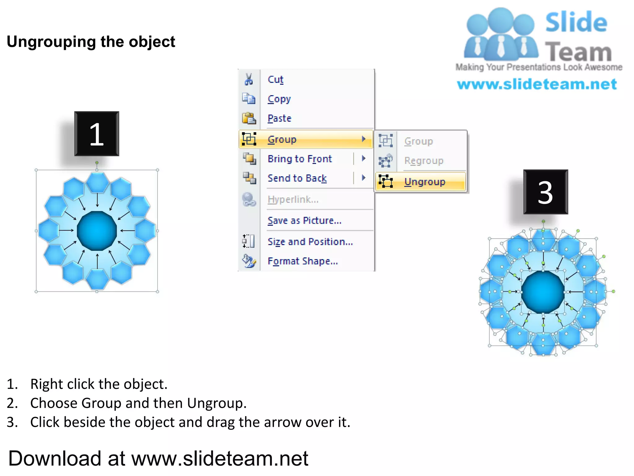 Interconnected hexagonal comb pointing inwards process 12 stages ...