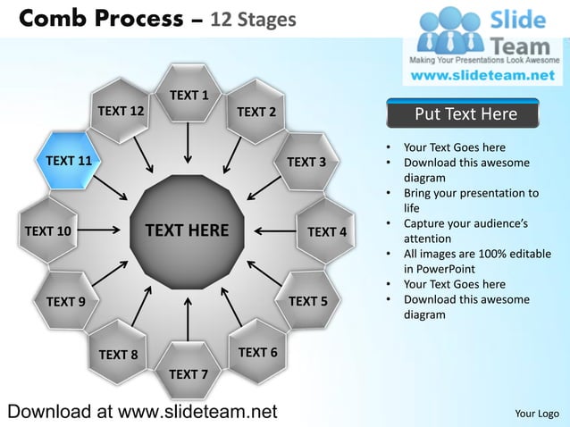 Interconnected hexagonal comb pointing inwards process 12 stages ...