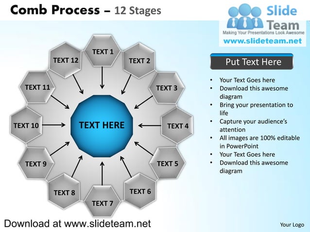 Interconnected hexagonal comb pointing inwards process 12 stages ...