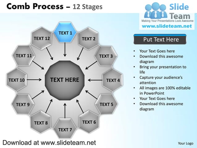 Interconnected hexagonal comb pointing inwards process 12 stages ...