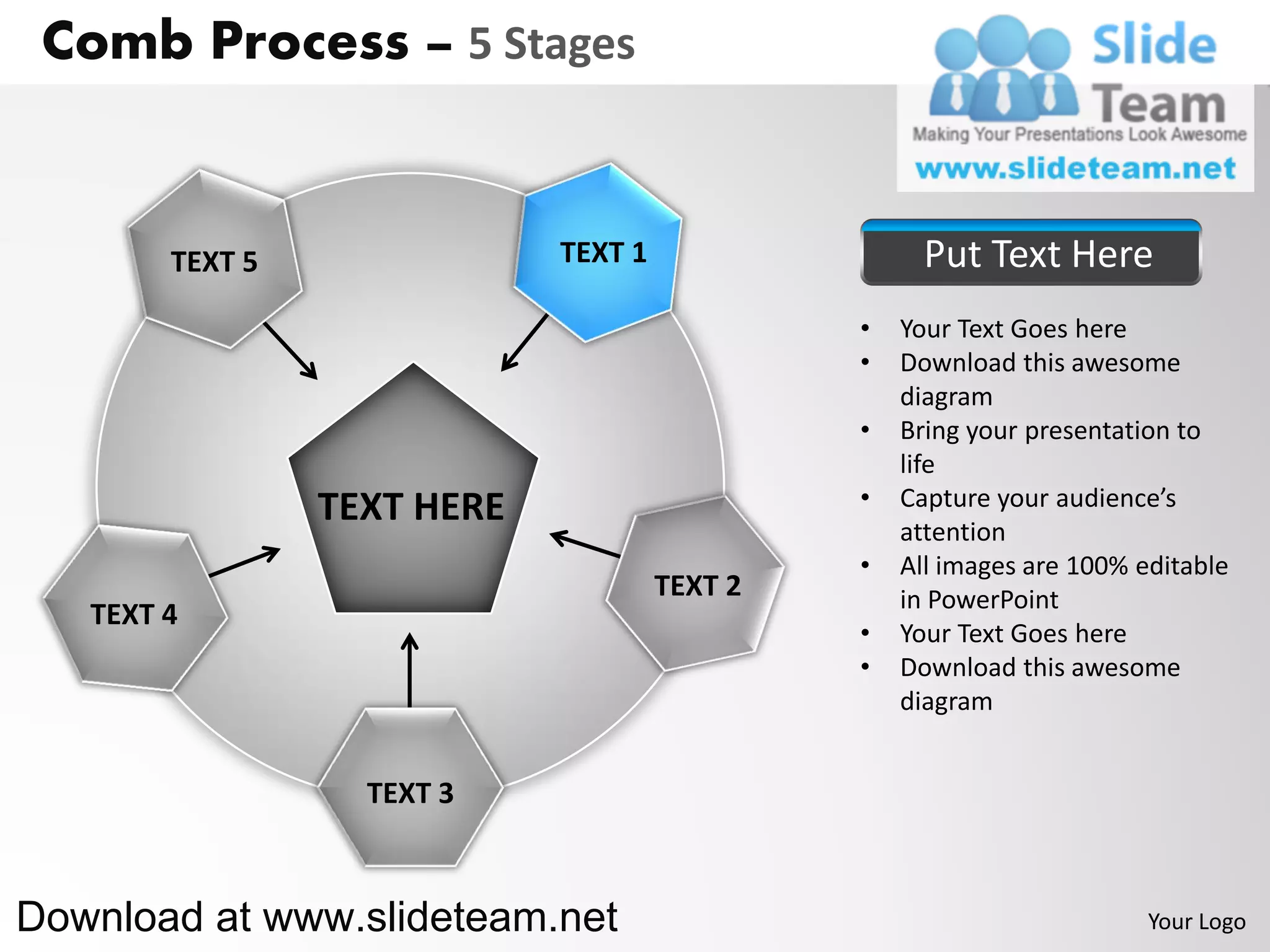 Interconnected hexagonal comb pointing inwards process 5 stages ... Interconnected hexagonal comb pointing inwards process 5 stages ...