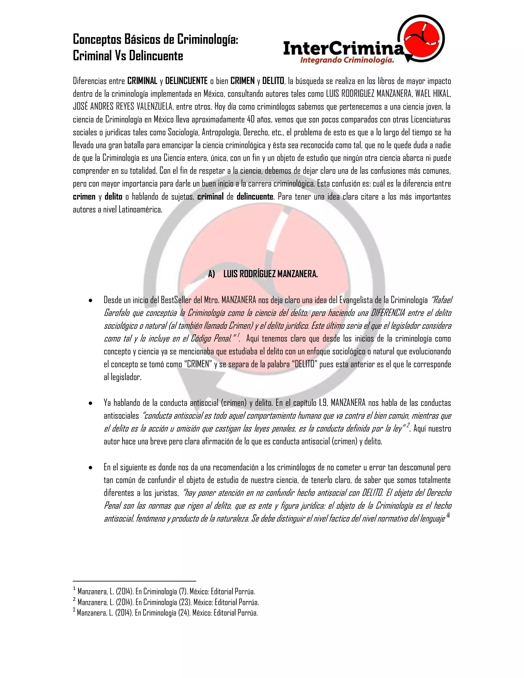 Conceptos Básicos de Criminología: Criminal Vs Delincuente | PDF ...