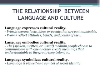 Intercultural communication - Language and culture relationship | PPTX