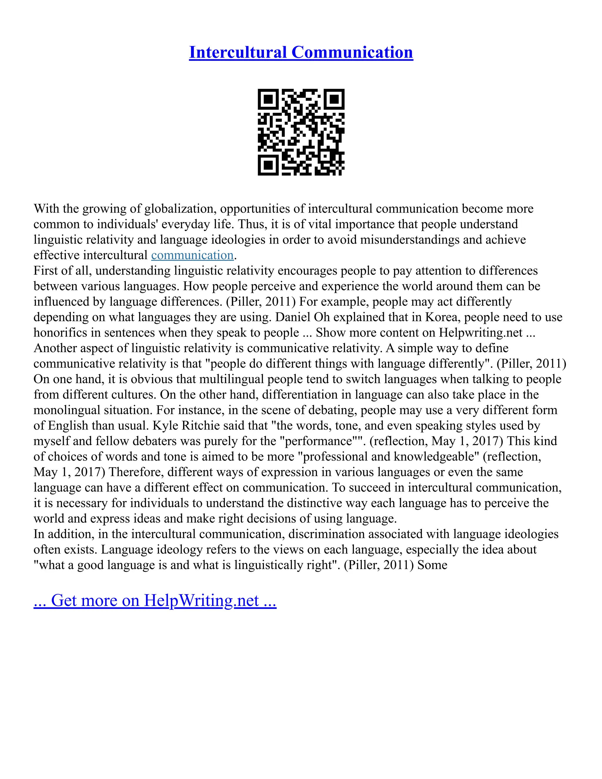 Intercultural Communication Competency Paper | PDF