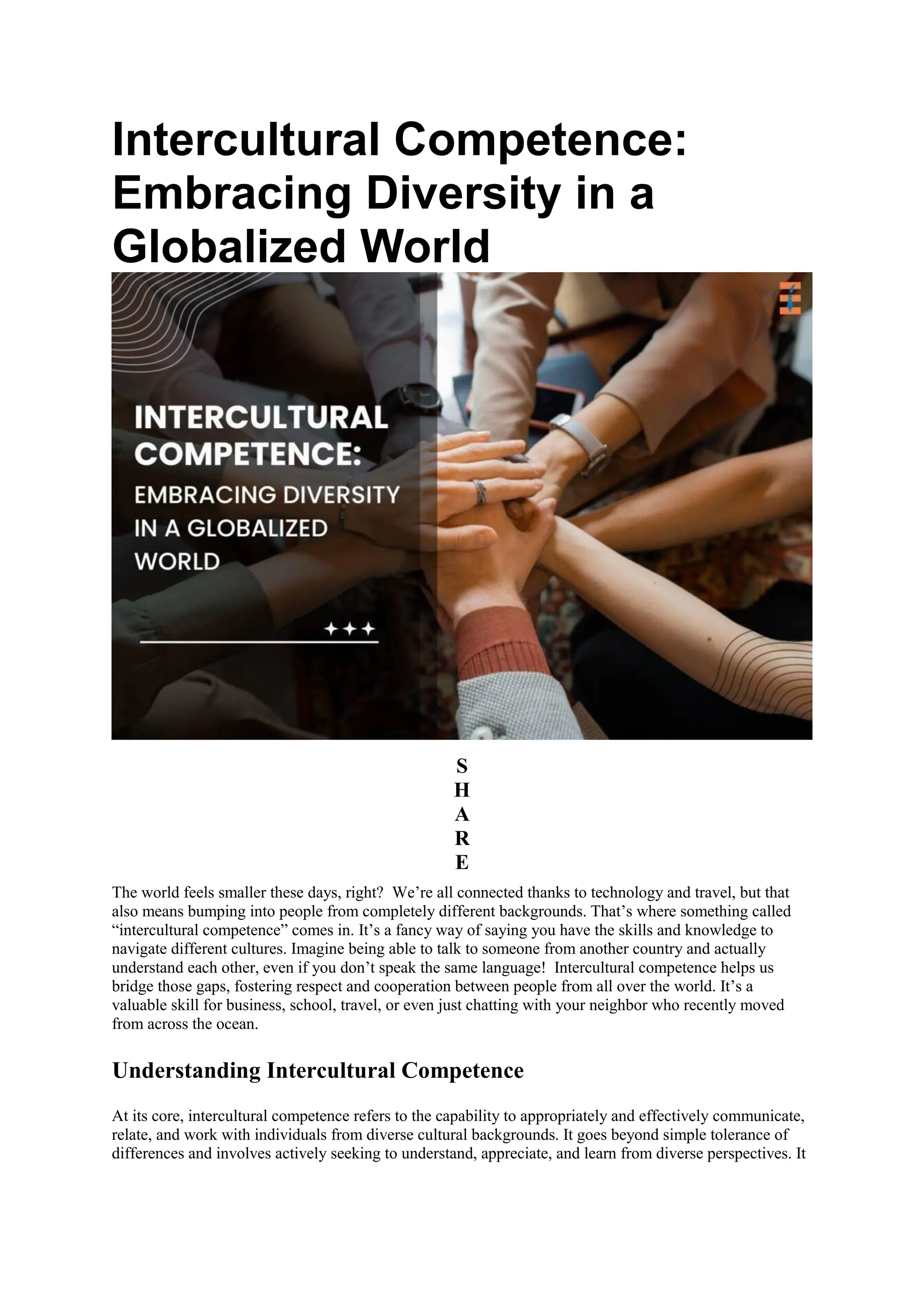 Intercultural Competence: Embracing Diversity in a Globalized World | PDF