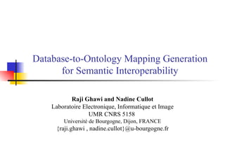 Database-to-Ontology Mapping Generation for Semantic Interoperability ...