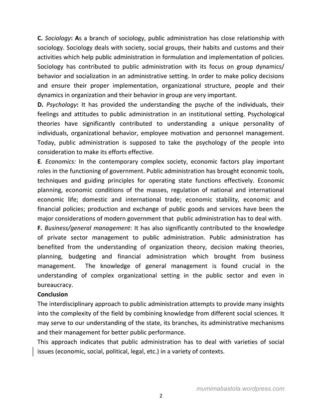 Inter disciplinary approach(Frontier of Public Administration) | PDF