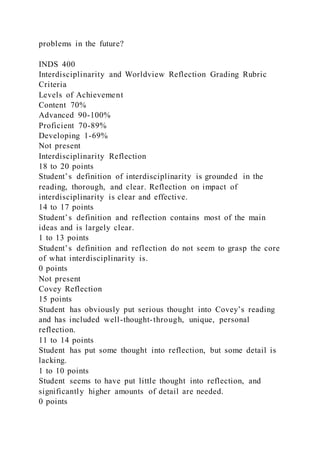 Interdisciplinarity and worldview reflection instructions promp | PDF