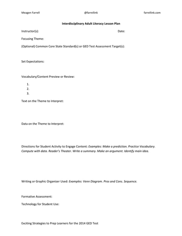 Interdisciplinary Adult Literacy Lesson Plan | DOCX