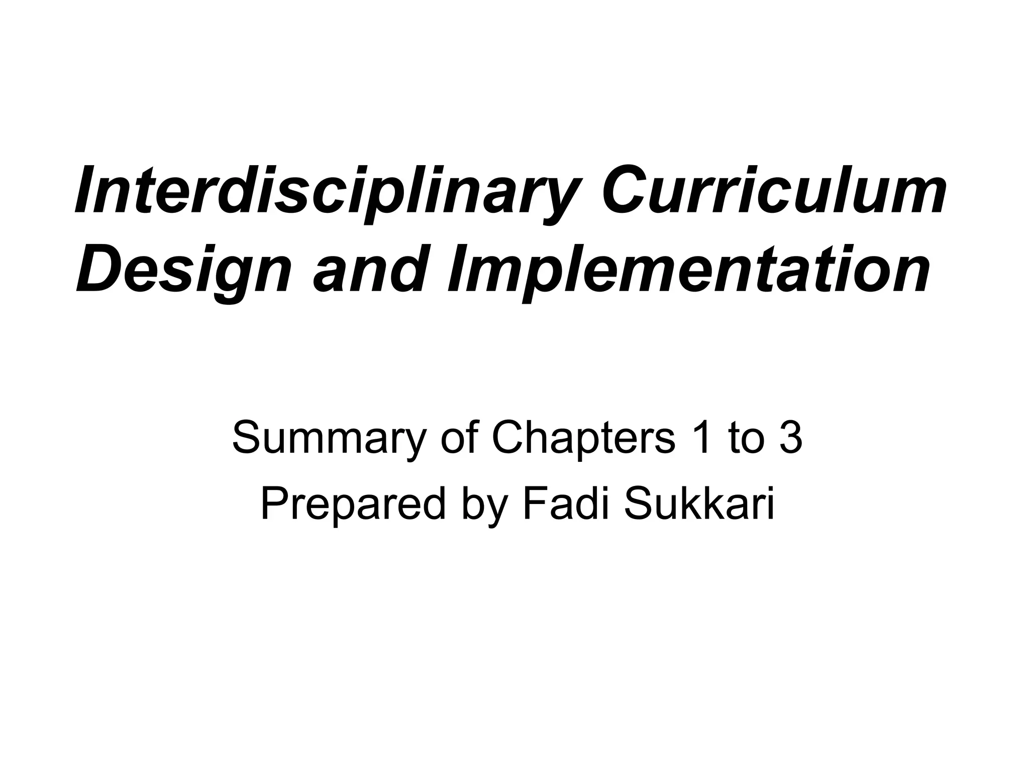 Interdisciplinary curriculum | PPT