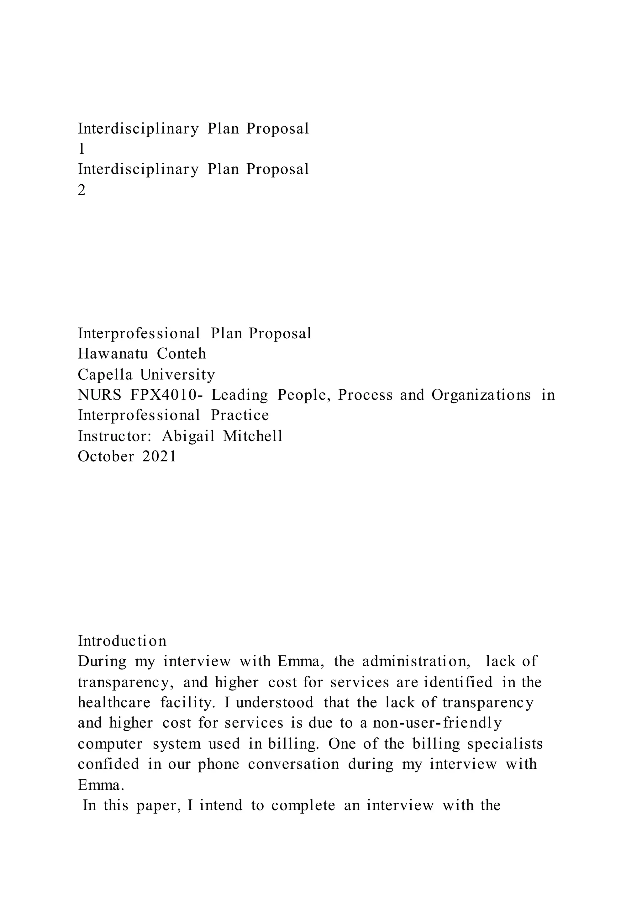 Interdisciplinary plan proposal | DOCX