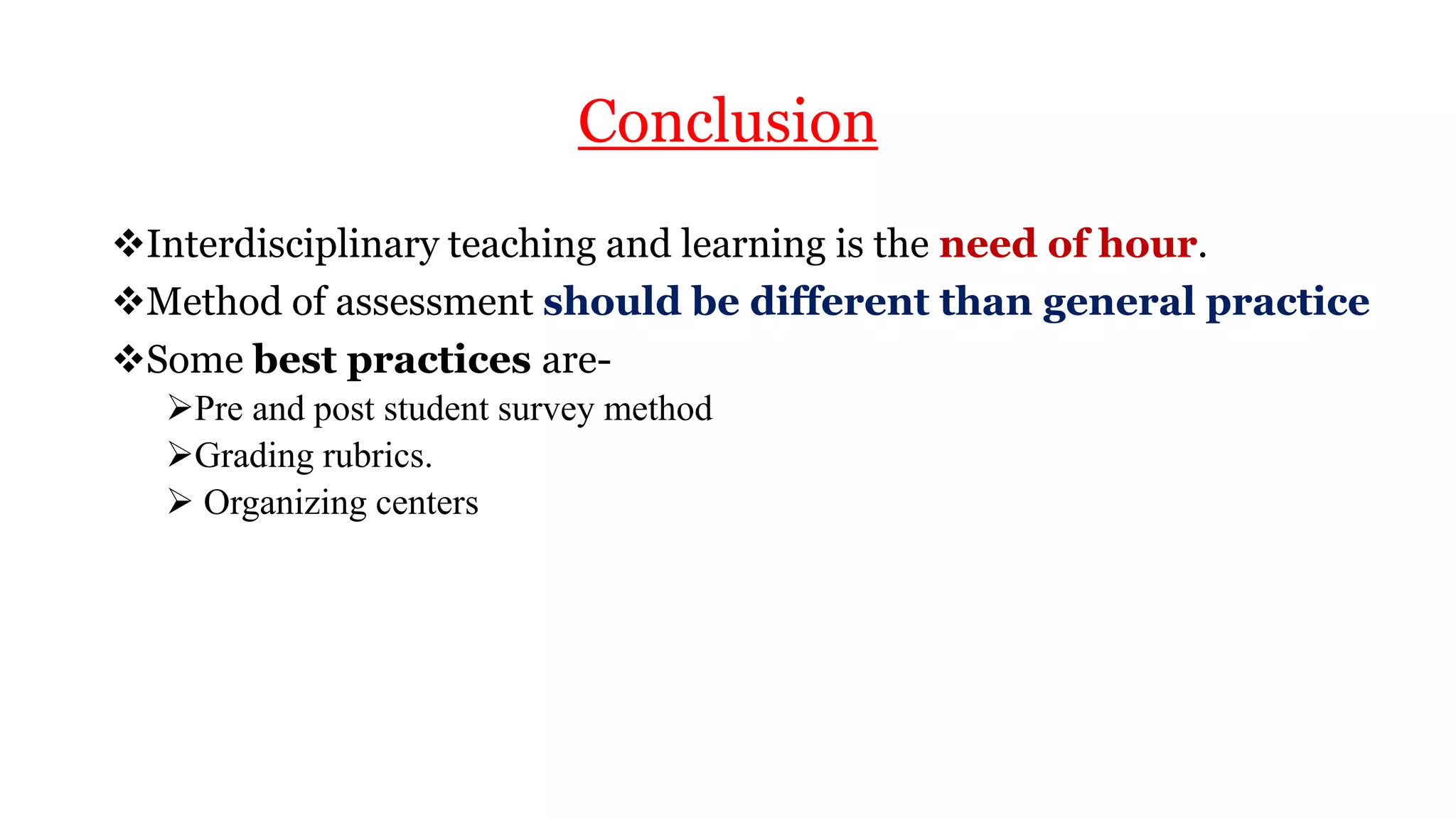 Interdisciplinary teaching and learning- objectives and assessment ...