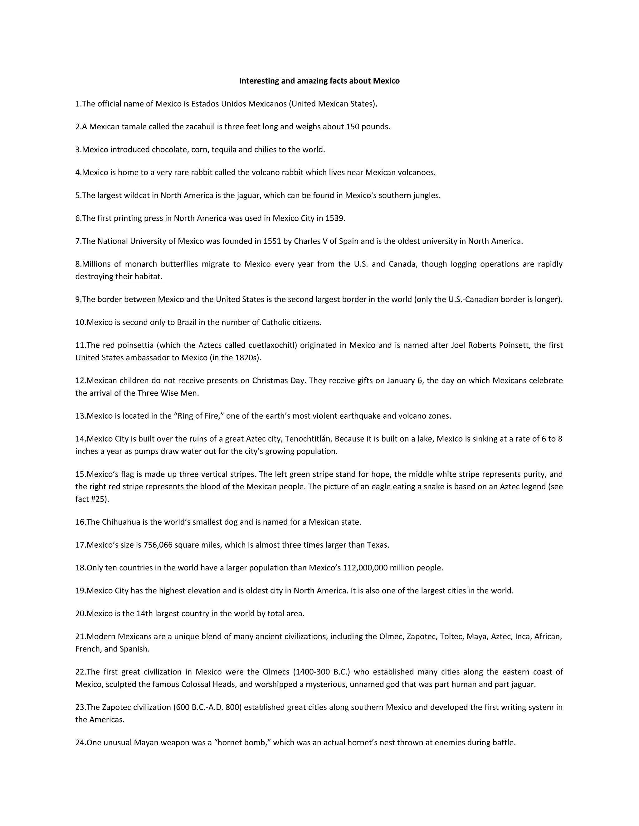 Interesting and amazing facts about mexico | RTF