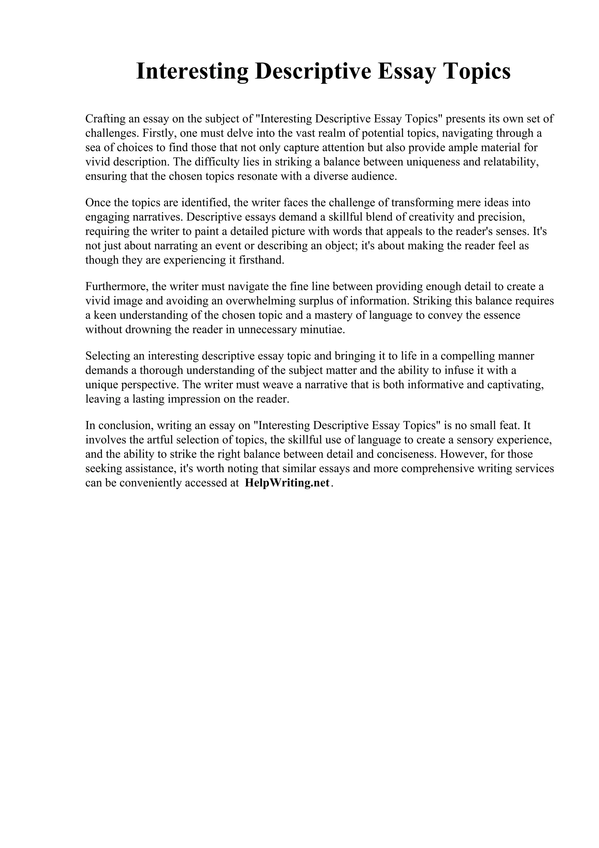 Interesting Descriptive Essay Topics.pdf | Screenwriting | Content ...