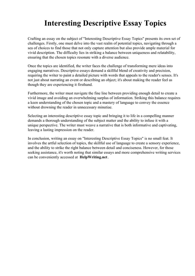 Interesting Descriptive Essay Topics.pdf | Screenwriting | Content ...