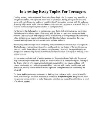 Interesting Essay Topics For Teenagers | PDF