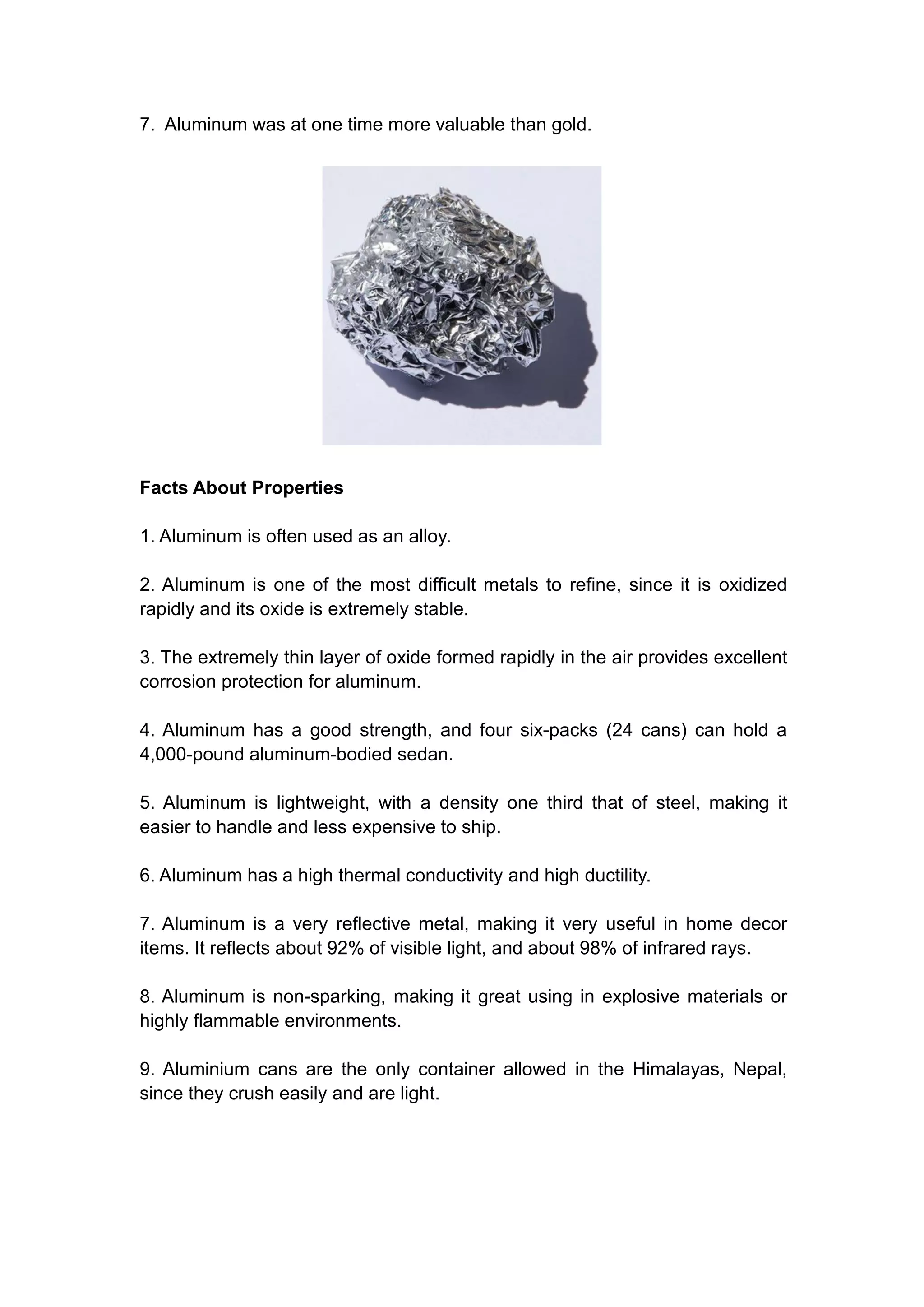 Interesting Facts about Aluminum | PDF