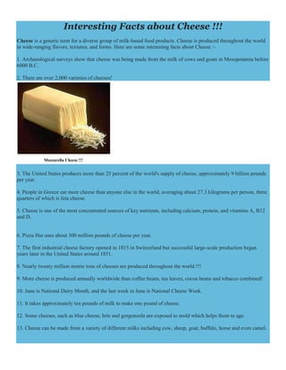 Interesting facts about cheese | DOCX