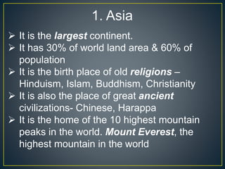 Interesting facts about continents in the world | PPTX