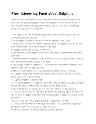 Interesting facts about dolphins | PDF