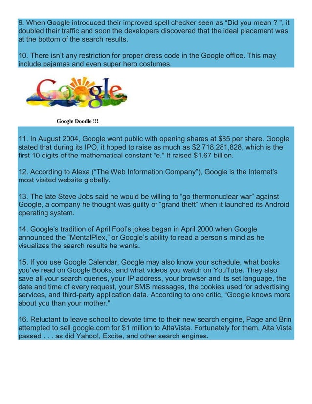 Interesting facts about google | DOCX