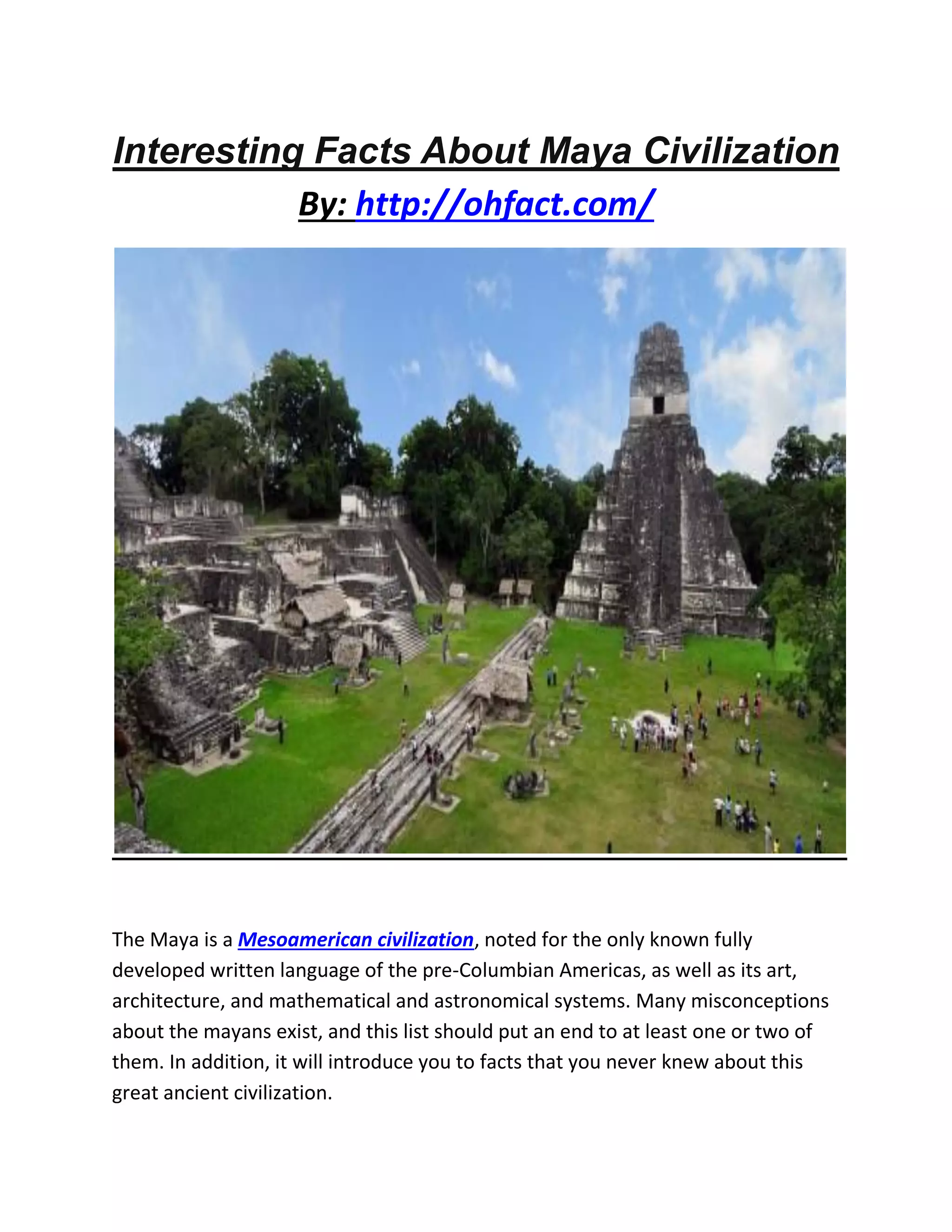 Interesting facts about maya civilization | PDF