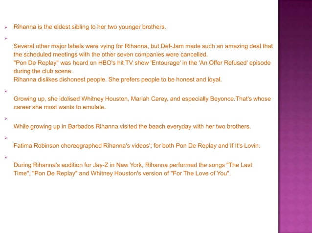 Interesting facts about rihanna | PPTX