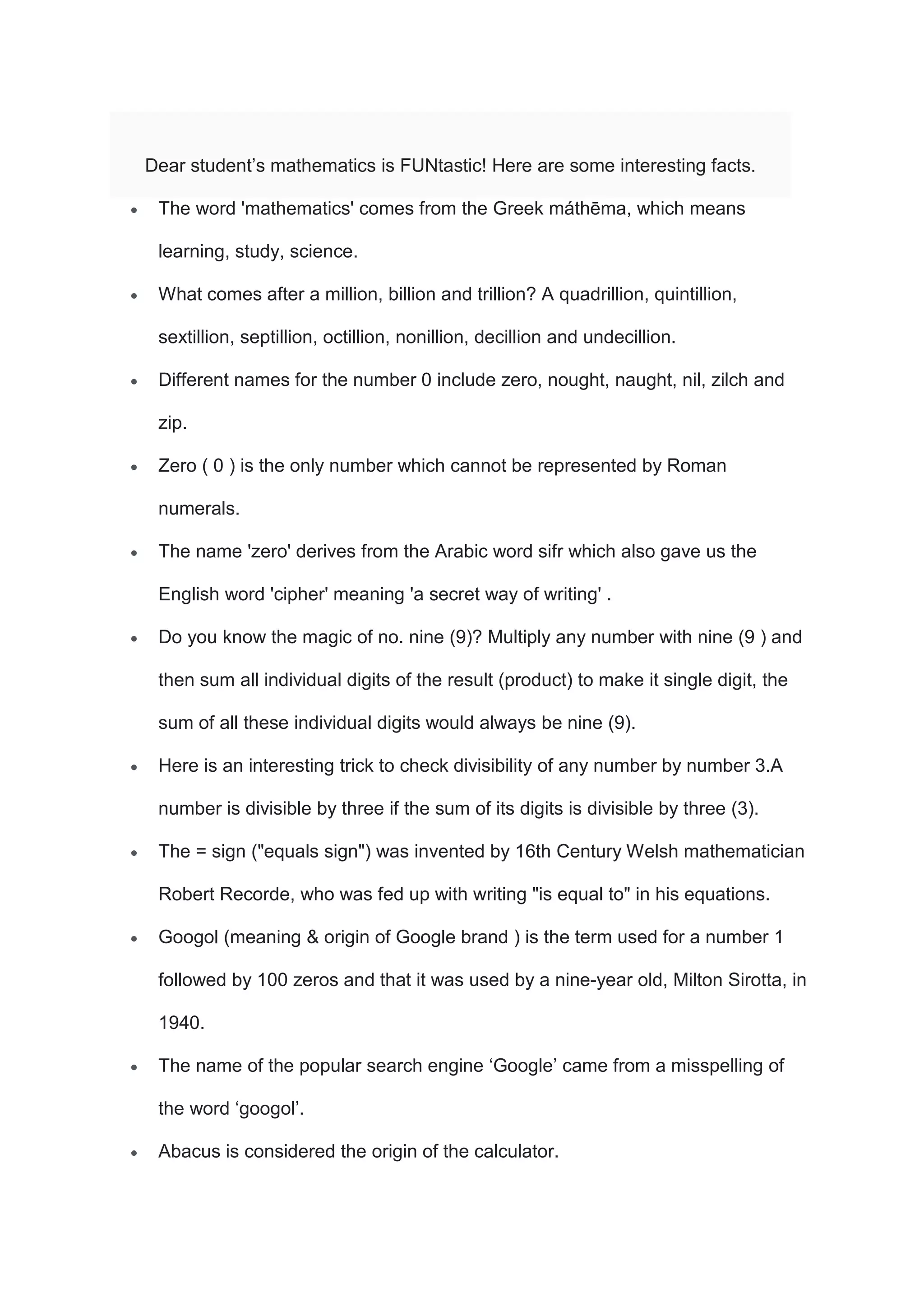Interesting Maths facts | PDF