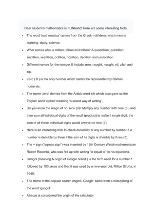 Interesting Maths facts | PDF