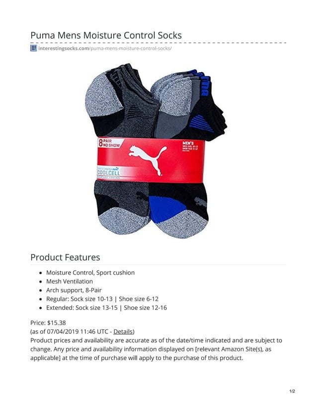 Puma Mens Moisture Control Socks | PDF