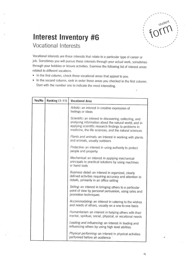 Interest inventory | PDF | Business Banking & Finance | Business