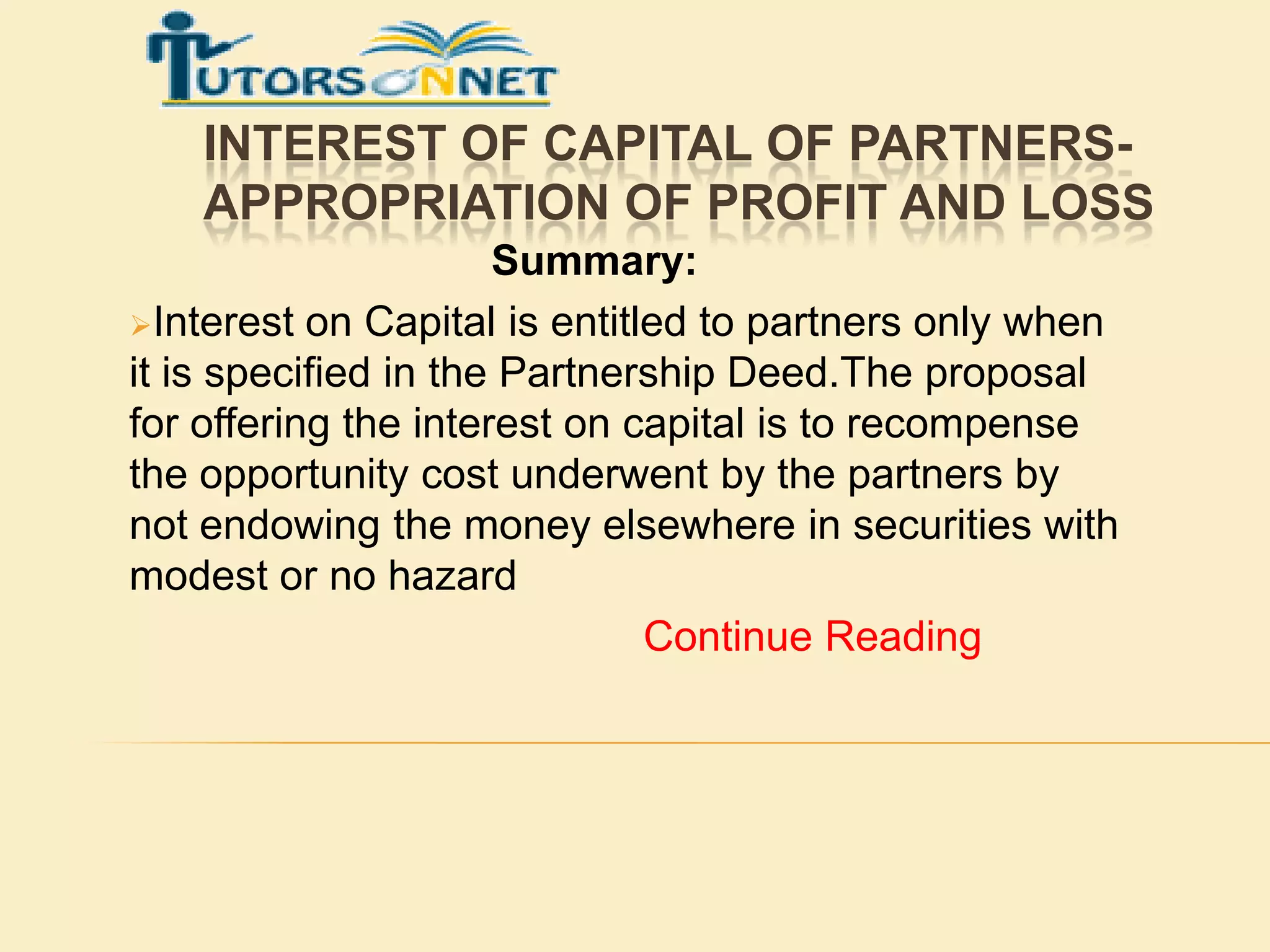 Interest of capital of partners appropriation of profit and loss | PPTX