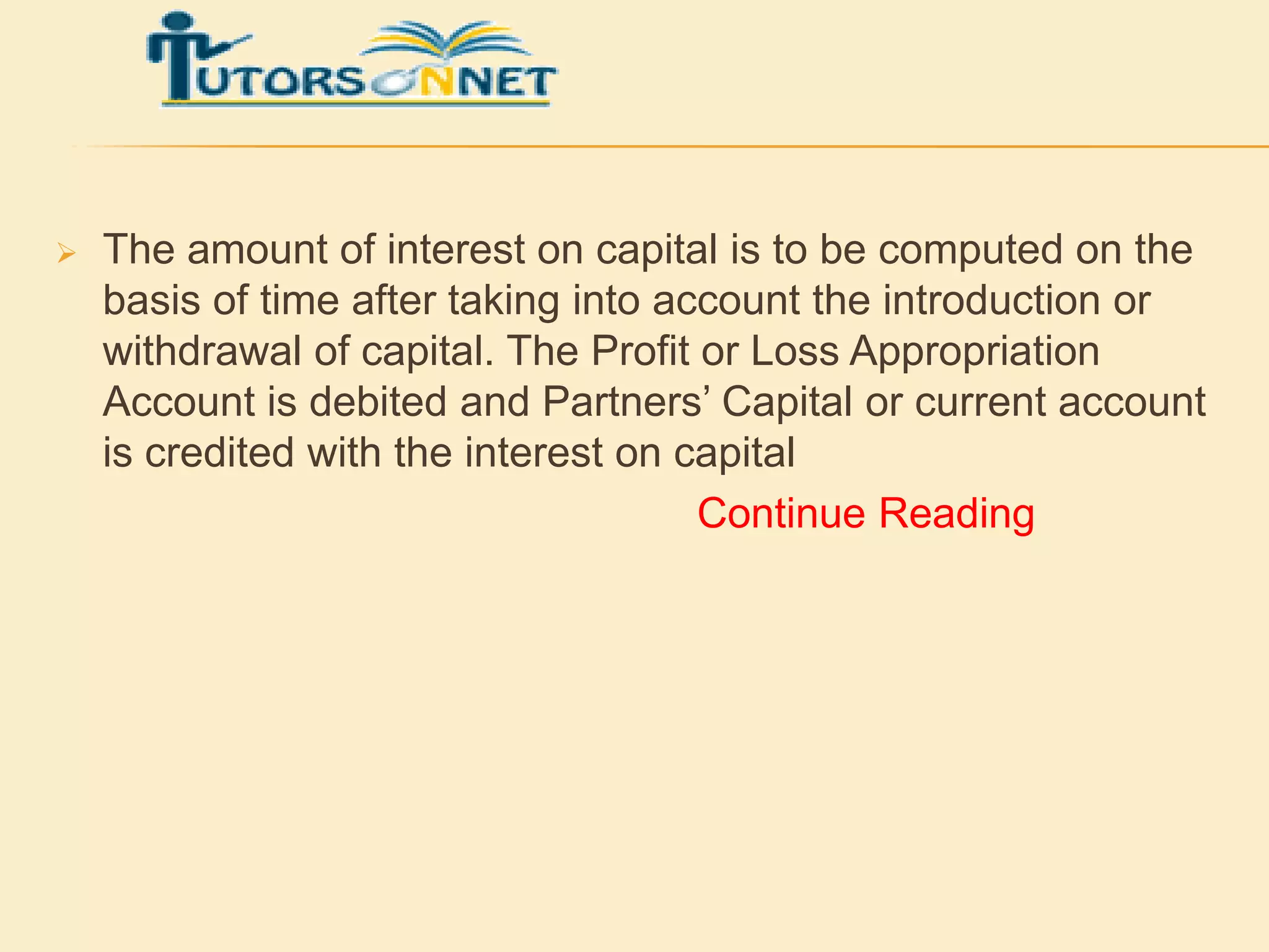 Interest of capital of partners appropriation of profit and loss | PPTX