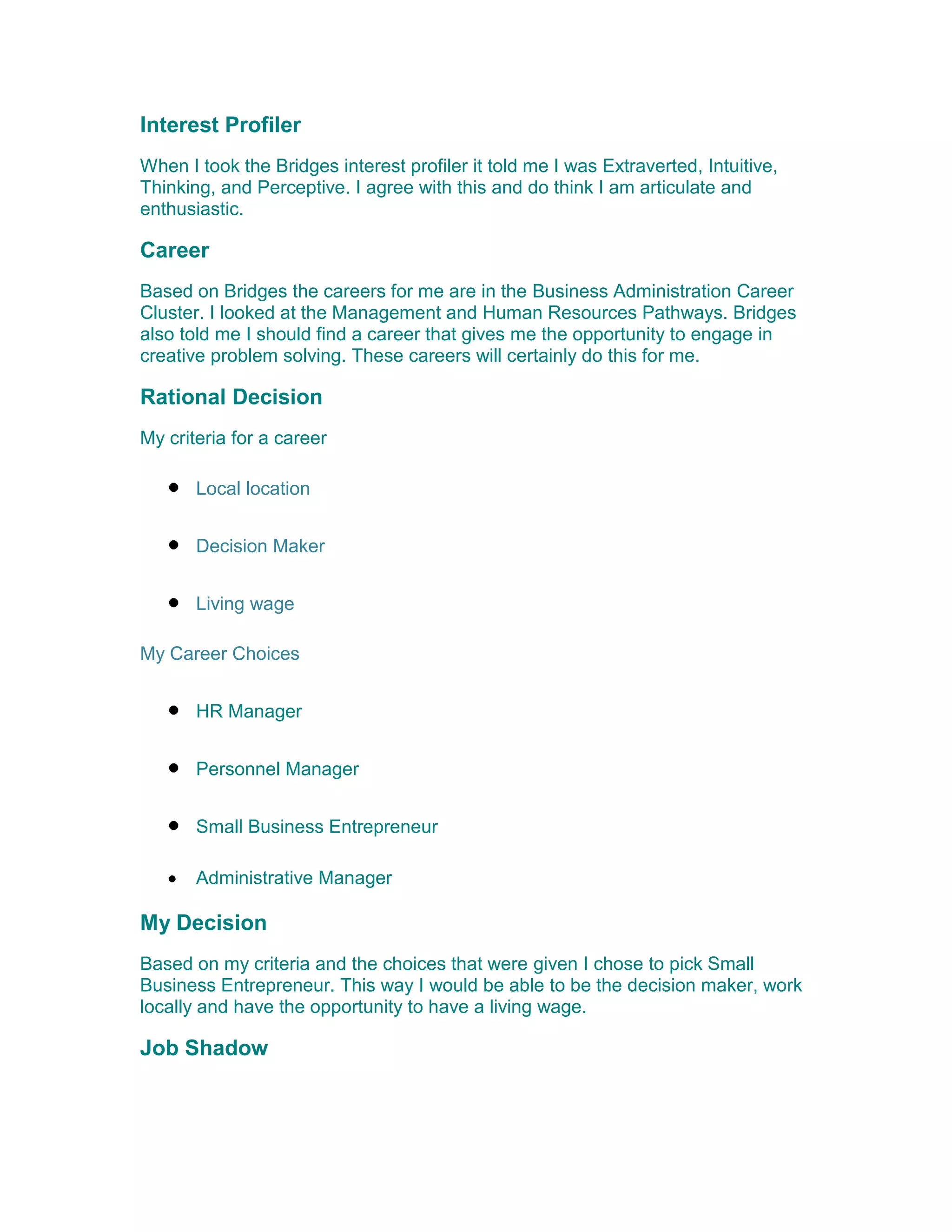 Interest profiler | DOCX