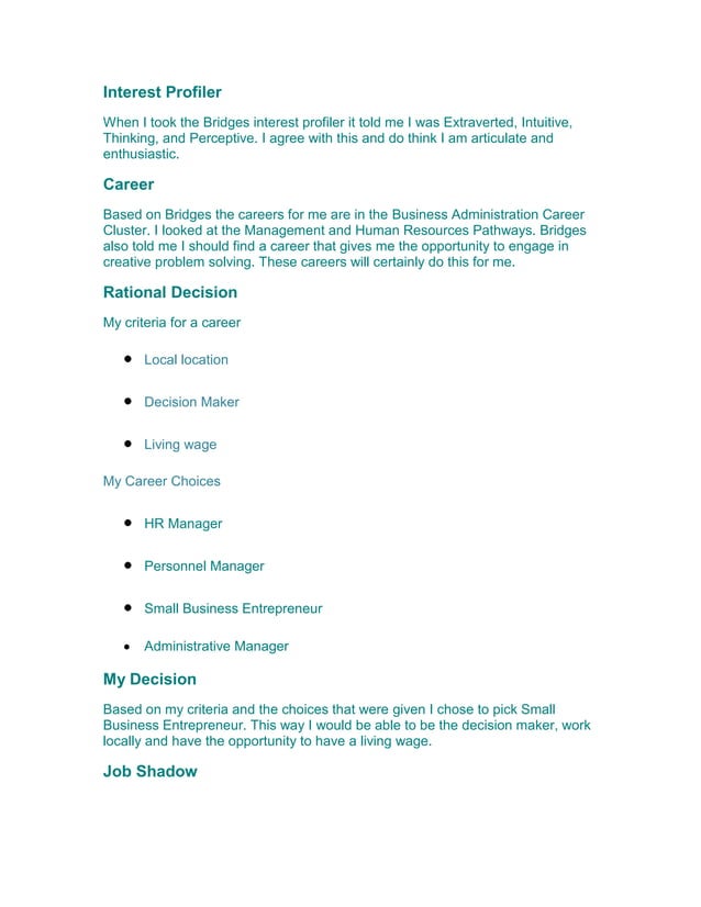 Interest profiler | DOCX | Career Planning | Careers