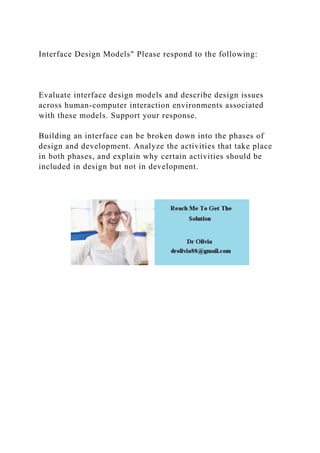 Interface Design Models Please respond to the followingEva.docx