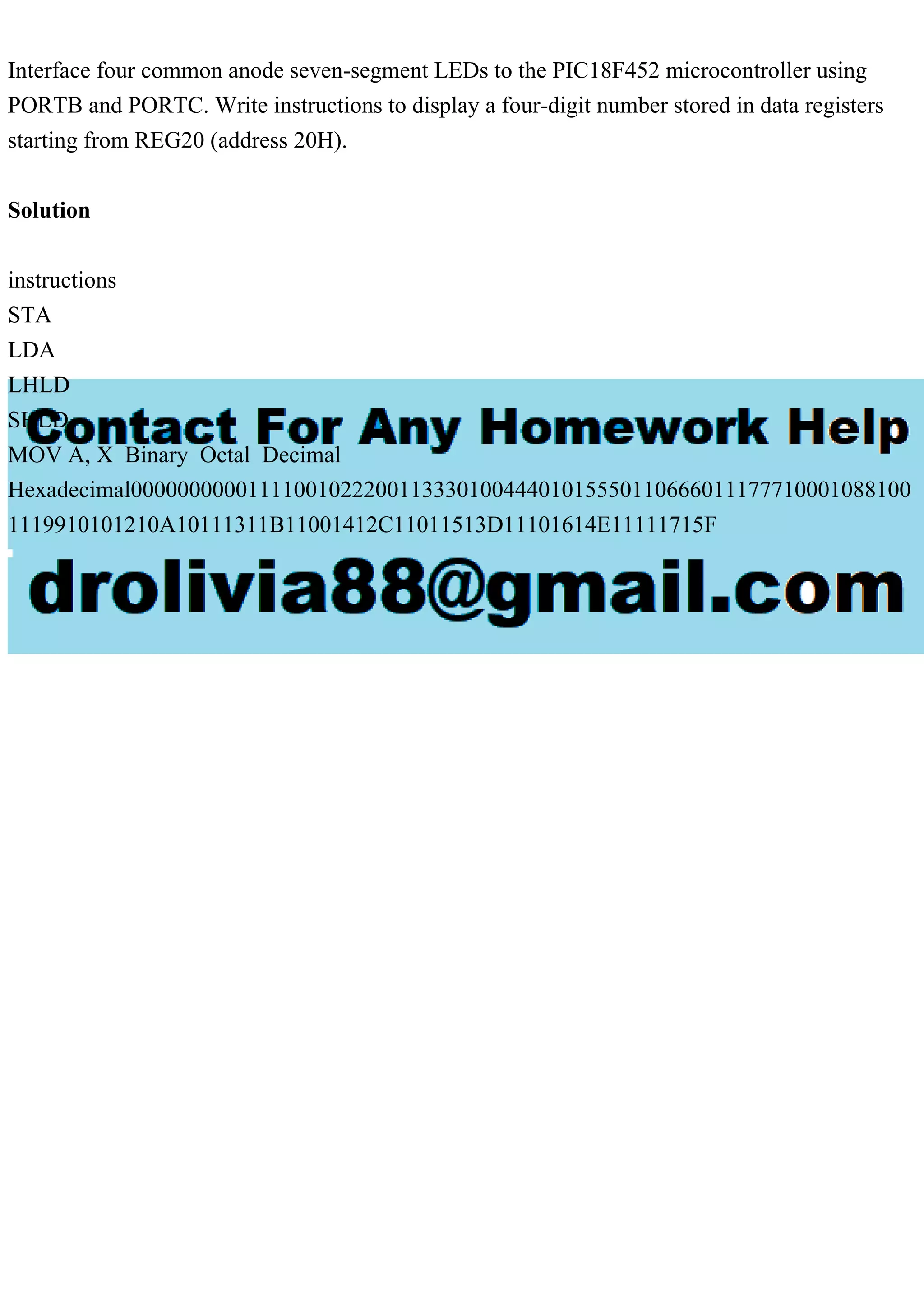 Interface four common anode seven-segment LEDs to the PIC18F452 micr.pdf | Computing ...