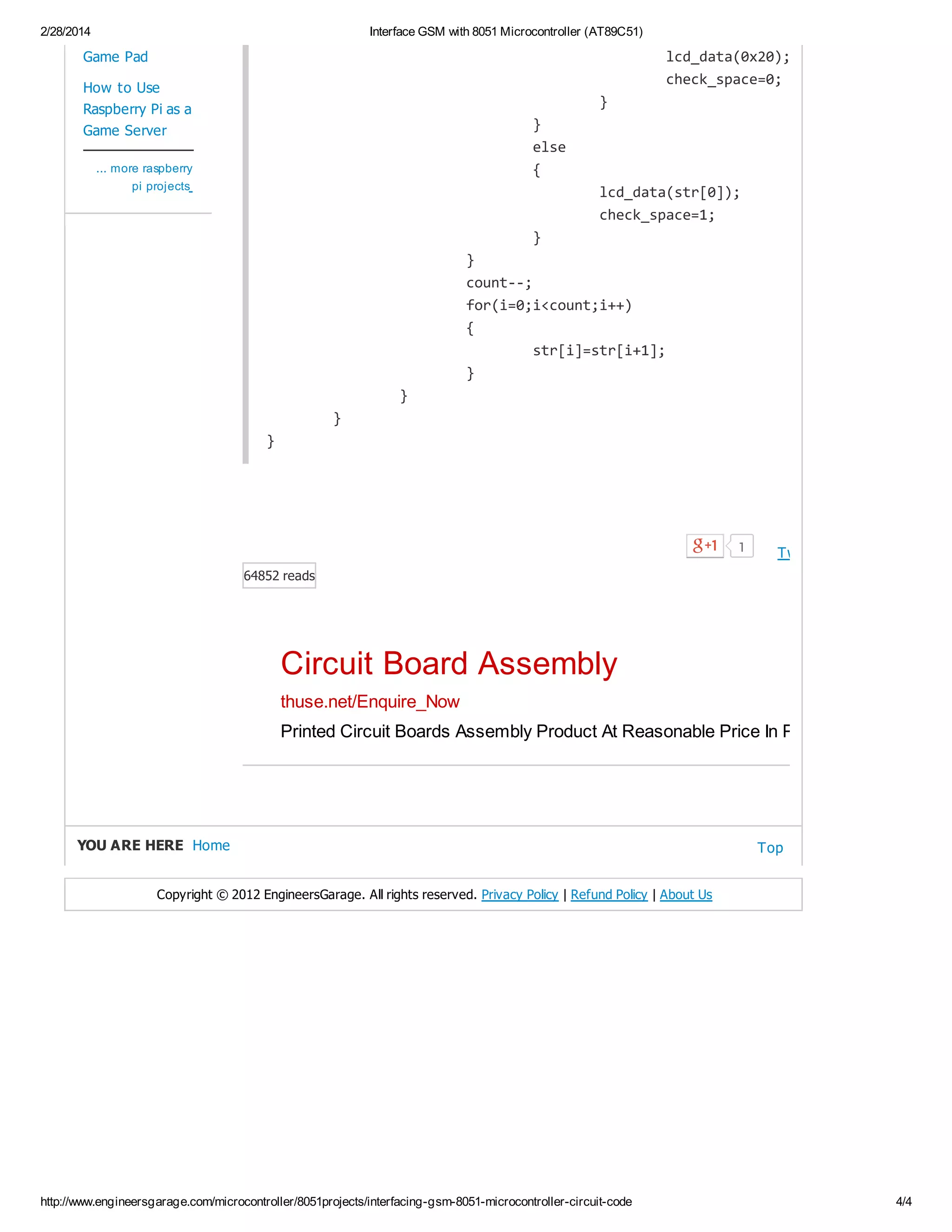 Interface gsm with 8051 microcontroller (at89 c51) | PDF