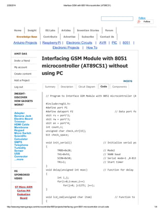 Interface gsm with 8051 microcontroller (at89 c51) | PDF