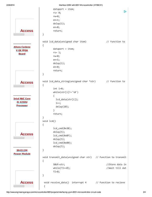 Interface gsm with 8051 microcontroller (at89 c51) | PDF | Computing | Technology & Computing