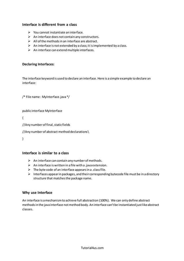 Interface In Java Docx Programming Languages Computing