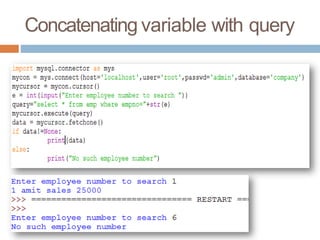Interface Python with MySQL connectivity.pptx | Databases | Computer Software and Applications