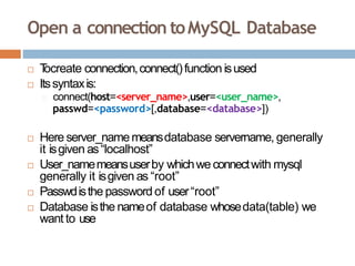 Interface Python with MySQL connectivity.pptx | Databases | Computer Software and Applications