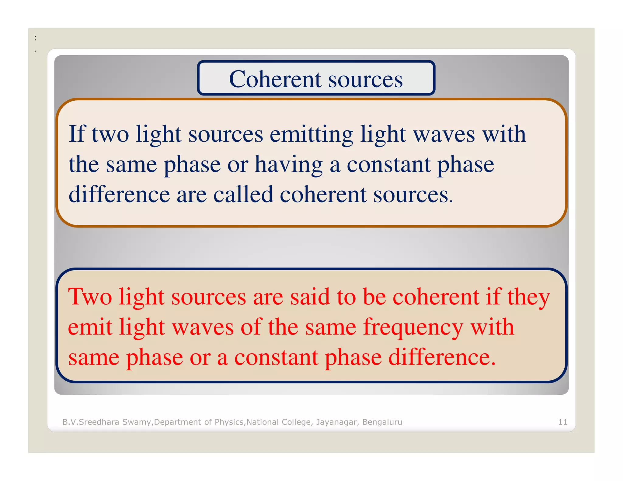 Interference of light presentation | PDF