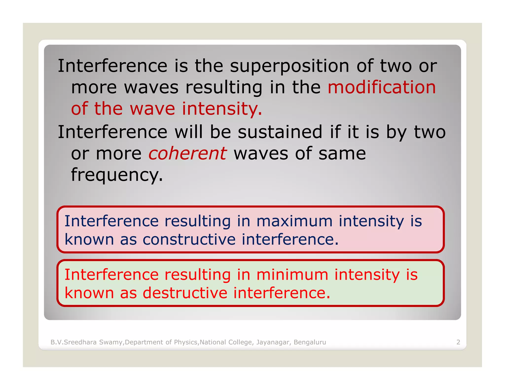 Interference of light presentation | PDF
